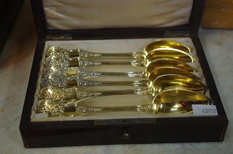Gilt Silver Spoons in Inlaid Timber Box - Flatware/Cutlery and ...
