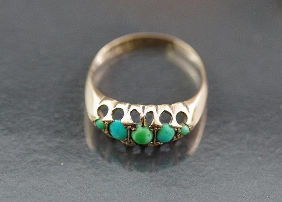 9ct Gold Turquoise Ring, 5 Stone, Birmingham Hallmark - Rings - Jewellery