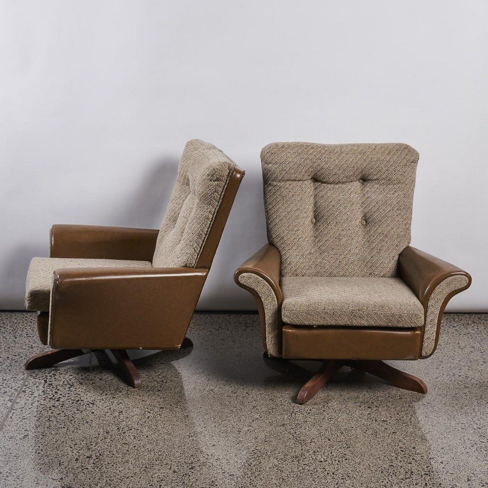 Mid-Century Reclining Swivel Chairs with Vinyl Arms - Zother ...
