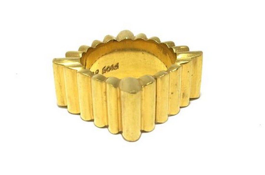 24ct Yellow Gold Ribbed Square Ring - Size U - Rings - Jewellery
