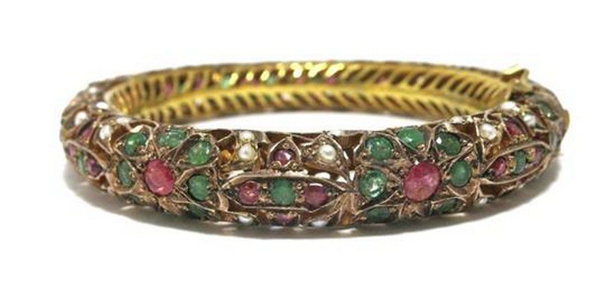 Indian Gold Wedding Bangle with Rubies, Emeralds, and Pearls ...