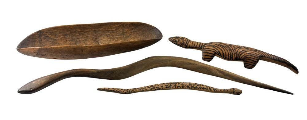 Aboriginal Coolamon Vessel and Carved Figurines Collection - Aboriginal ...