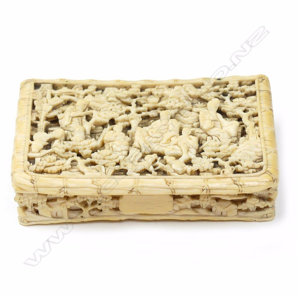 Intricately Carved Chinese Ivory Box with Village Scenes - Zother ...