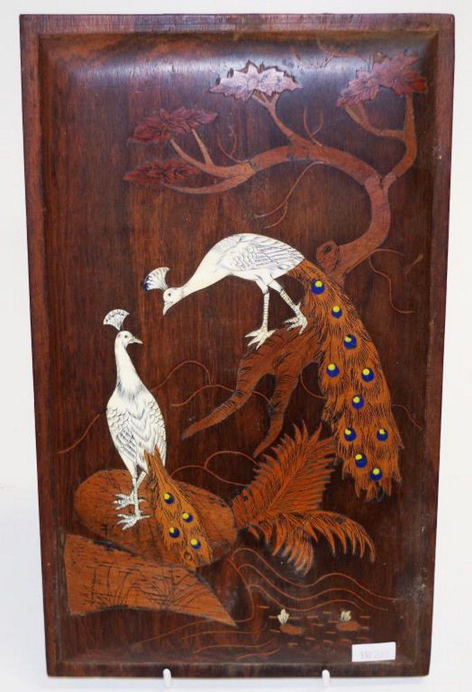 Inlaid Peacock Plaque with Chinese Ivory and Wood - Ivory - Oriental
