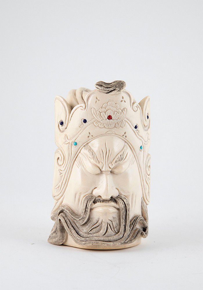 Slumbering Sage: Ivory Mask with Gem-Studded Crown - Ivory - Oriental