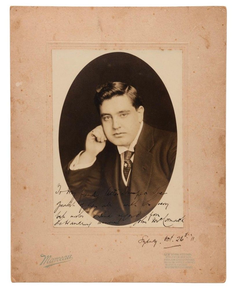 John McCormack Autographed Photograph Dedicated to Victor Trumper, 1911 ...