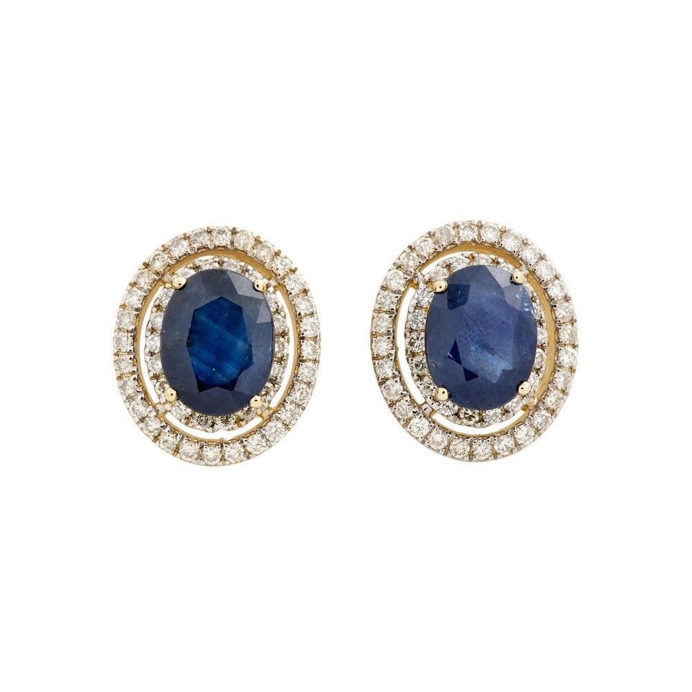 Sapphire and diamond cluster earrings in 14ct gold setting - Earrings ...
