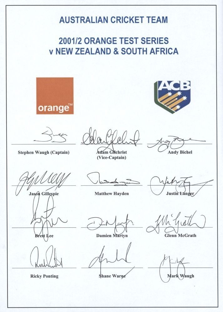 2001-02 Australian Test Team Official Signed Memorabilia Collection ...