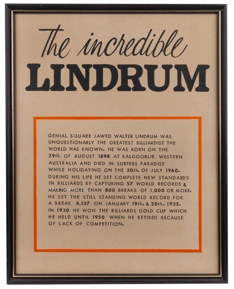 Walter Lindrum: Assorted Posters and Displays - 62 x 50 cm - Sporting ...
