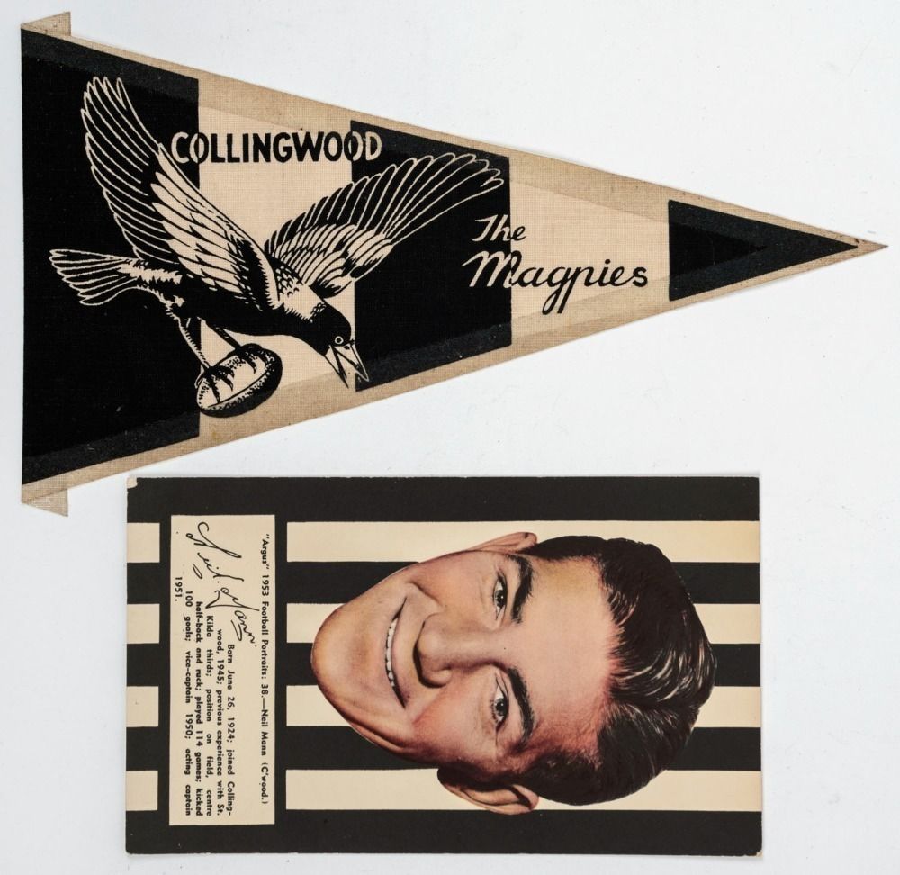 Collingwood Magpies Banner and Neil Mann 1953 Football Portrait ...