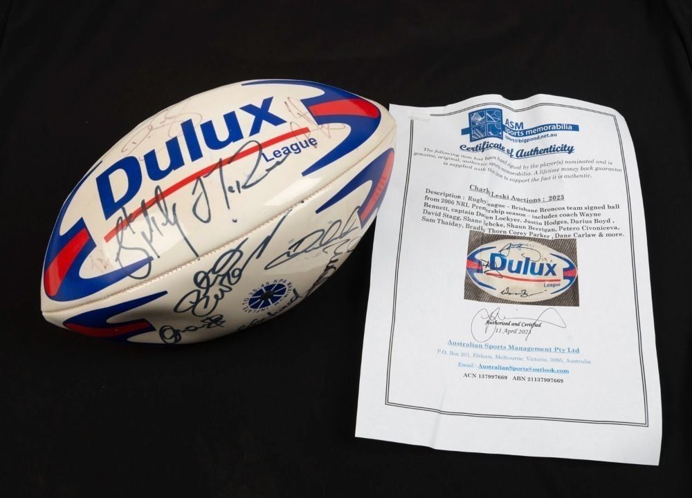 2006 Brisbane Broncos NRL Premiership Team-Signed Ball with COA ...