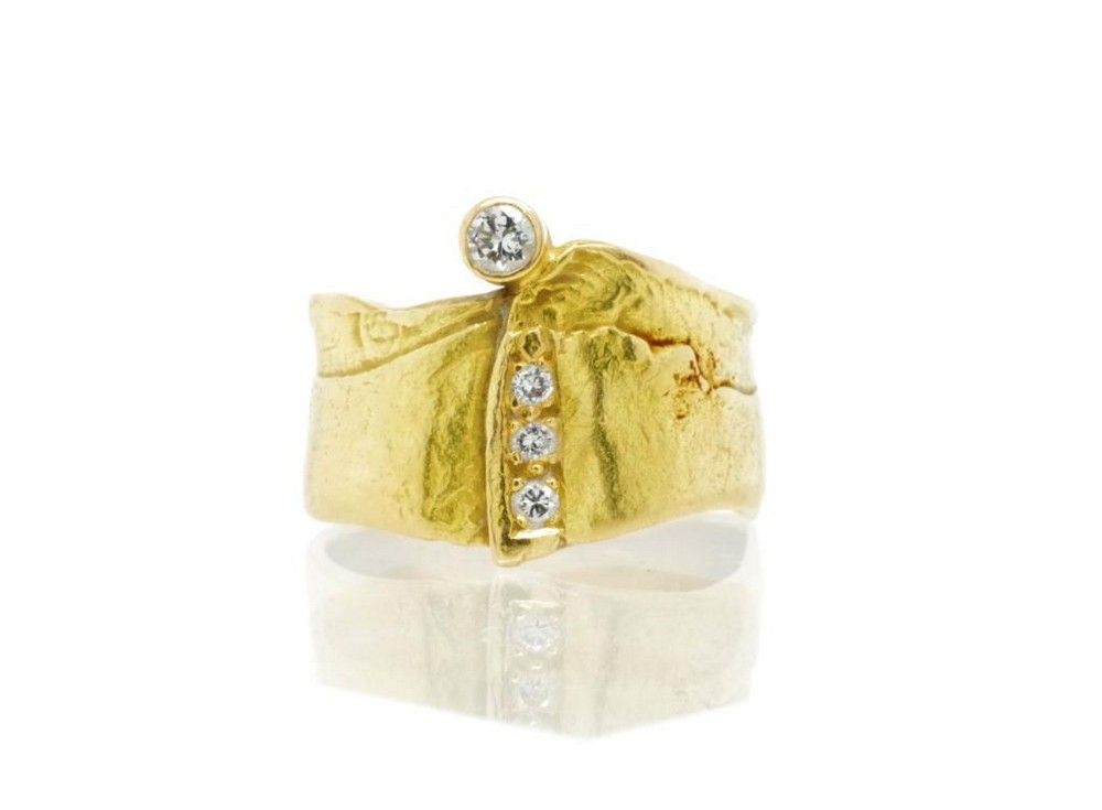 Diamond & 18ct Gold Molten Ring, 9g, 11mm Width, Makers - Rings - Jewellery