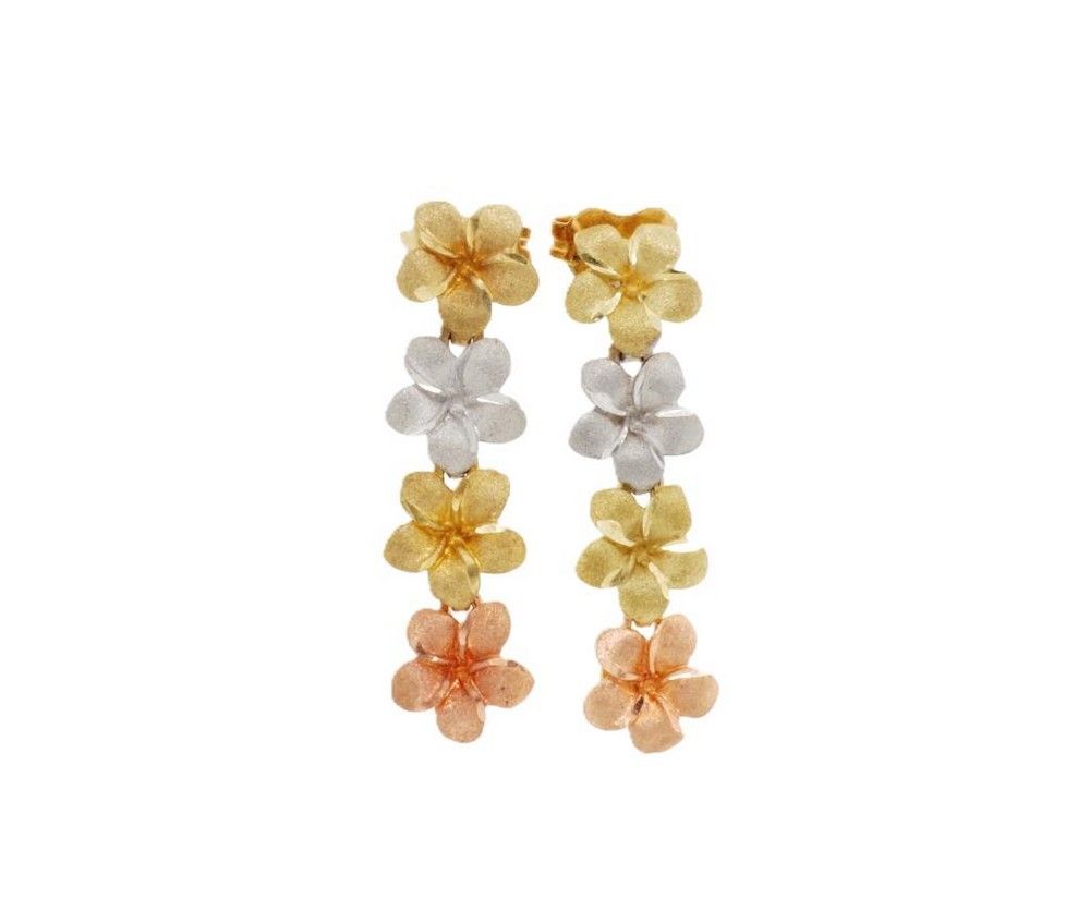9ct Gold Flower Drop Earrings with Three Colors, 2.27g - Earrings ...