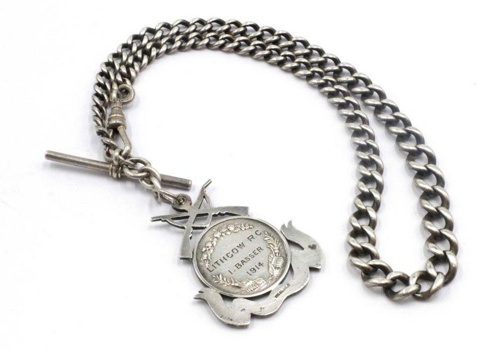 Antique Australian Silver Rifle Medal & Fob Chain, 1914 Engraved ...