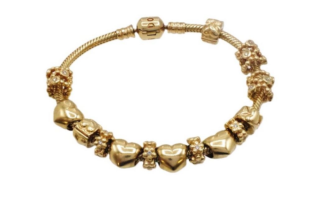 14ct Yellow Gold Pandora Charm Bracelet with Diamond Accents ...