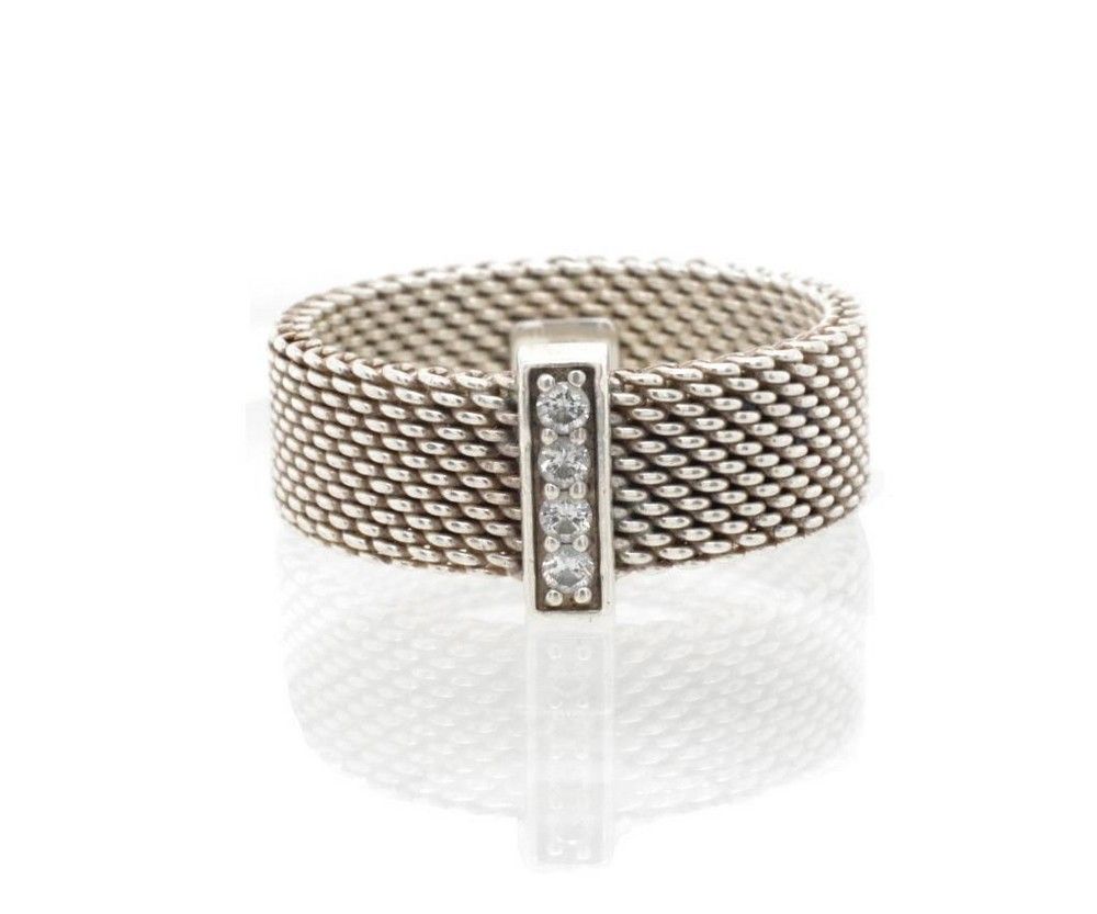 Tiffany & Co Diamond Silver Mesh Ring, Size M-N - Rings - Jewellery