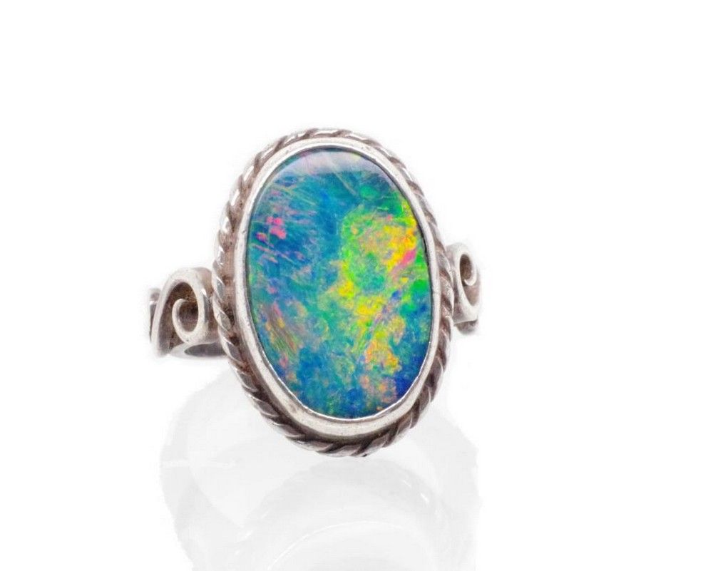Australian Opal Doublet Silver Ring, Size N, 925 Marked Disc - Rings ...