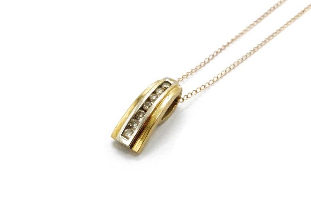 Channel Set Diamond Pendant in 9ct Gold with 10k Chain - Pendants ...