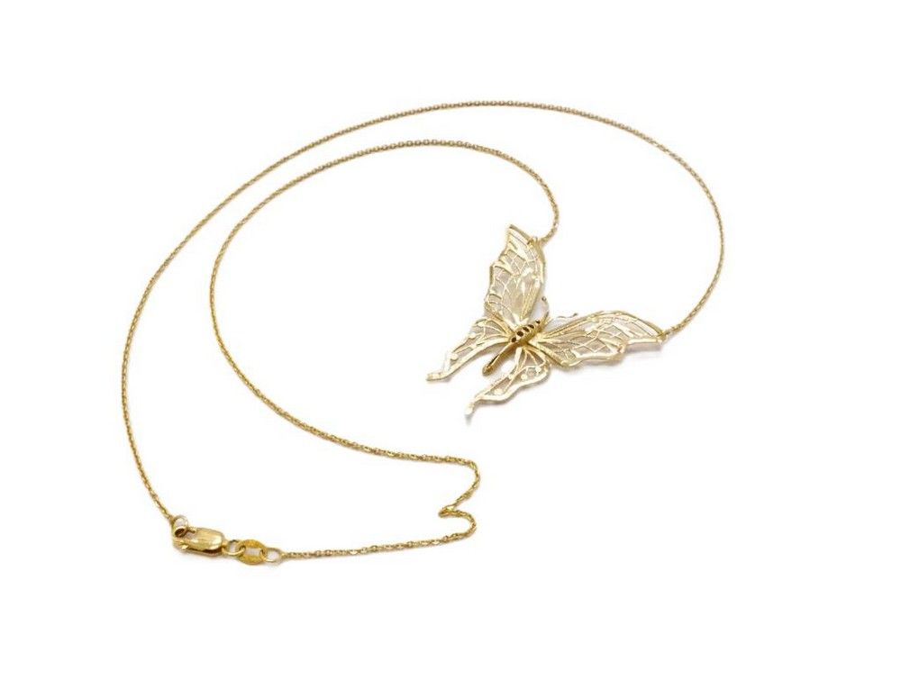 9ct Gold Butterfly Necklace with 38cm Chain, 2.46g Weight - Necklace ...