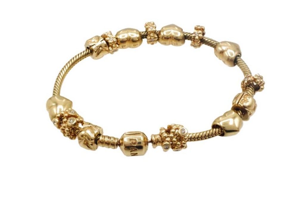 14ct Yellow Gold Pandora Charm Bracelet with Diamond Accents ...