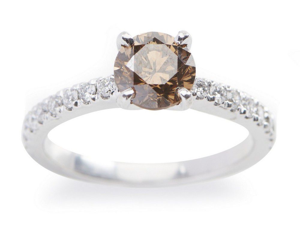 Cognac Diamond Ring with Diamond Set Shoulders - Rings - Jewellery