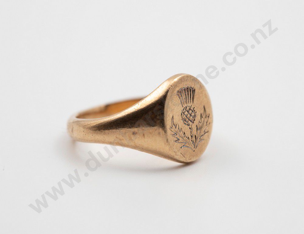 Scottish Thistle Engraved Signet Ring - Size I - Rings - Jewellery