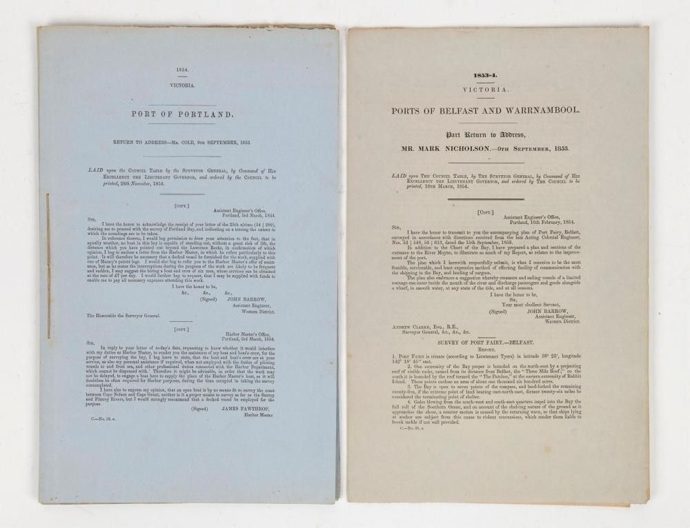 Colonial Port Documents: Belfast, Warrnambool, Portland 1853-1854 Maps ...