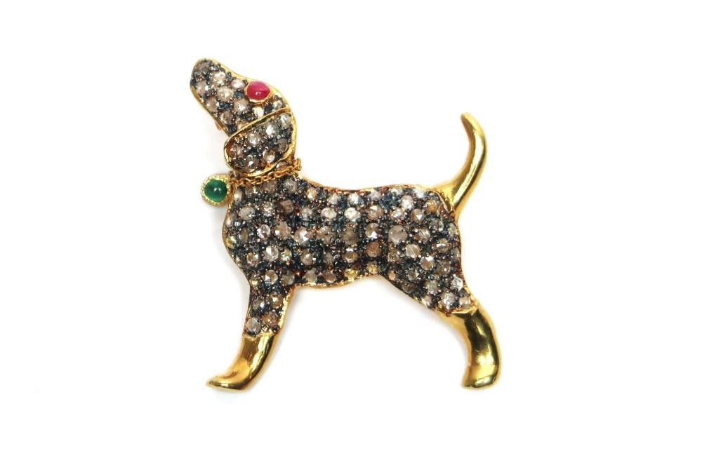 Victorian Style Sterling Silver Dog Brooch/Pendant with Diamonds ...