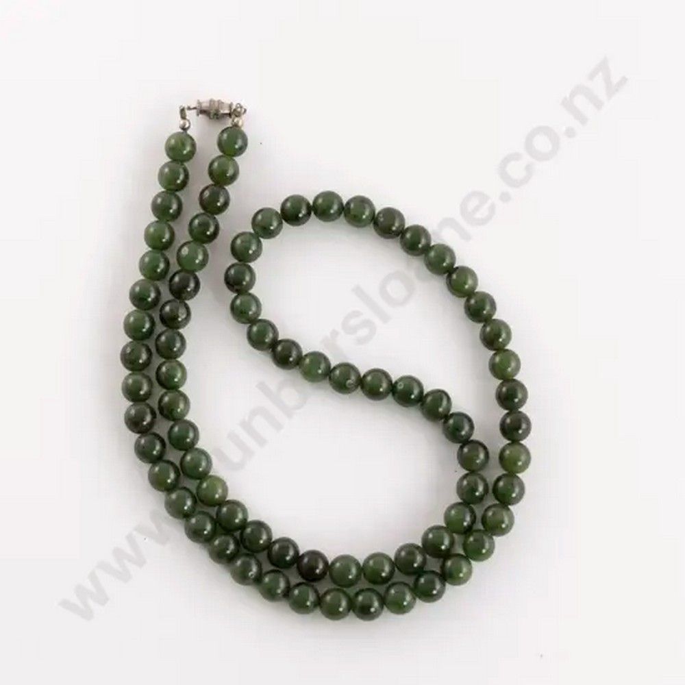 Greenstone bead necklace with sterling silver clasp, 62 cm length ...