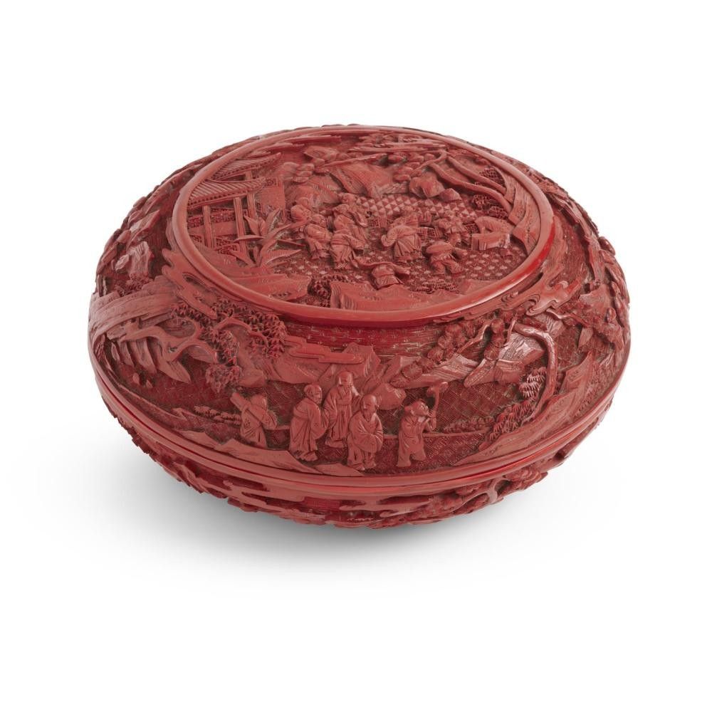 Chinese Carved Cinnabar Lacquer Box, Qianlong Period, 21.1cm Diameter ...