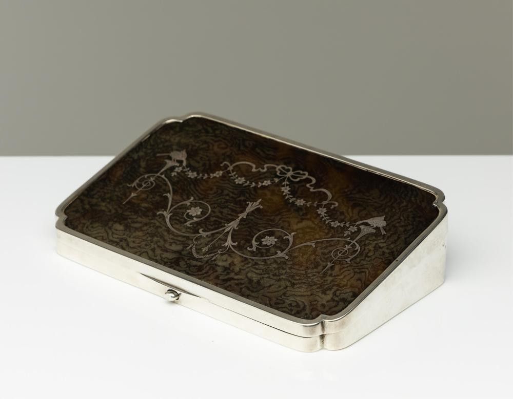Silver mounted turtle shell box with inlaid motifs, 20cm length - Boxes ...