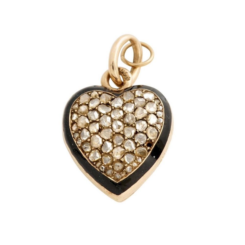Rose-Cut Diamond Heart Locket with Enamel in 14ct Gold - Pendants ...