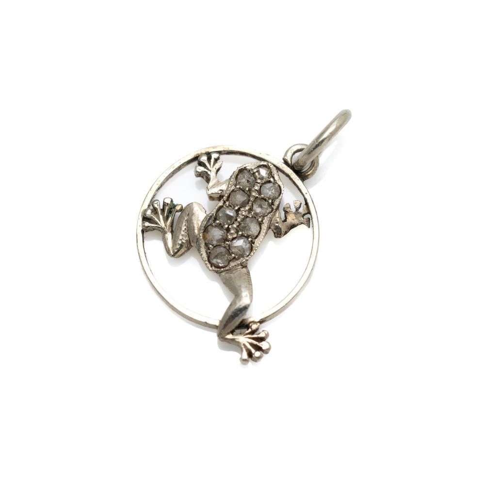 14ct White Gold Diamond Frog Charm with 10 Diamonds - Zother - Jewellery