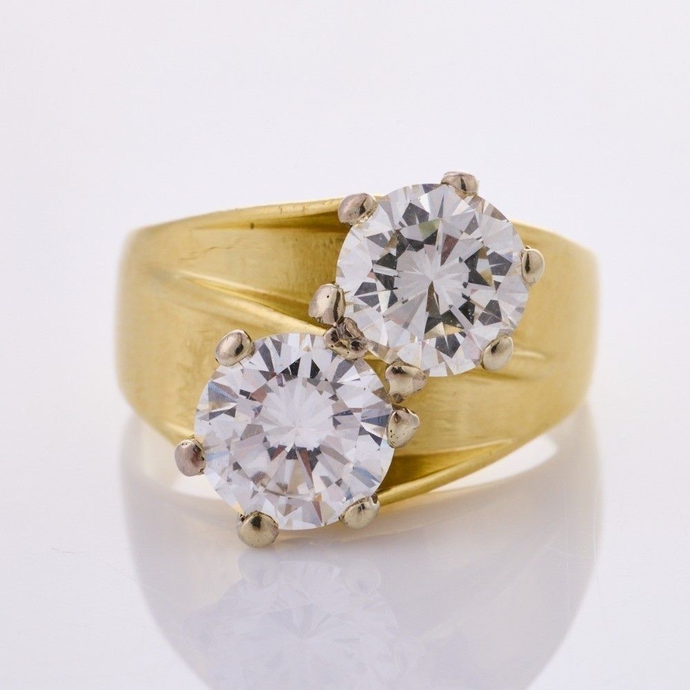 18ct Yellow Gold Two Stone Diamond Ring, 2.91ct Total - Rings - Jewellery