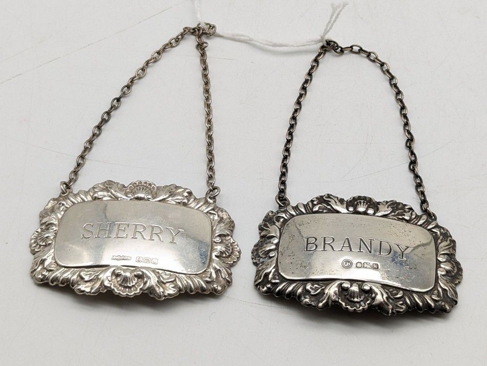 Sterling Silver Brandy and Sherry Bottle Labels, Hallmarked ...