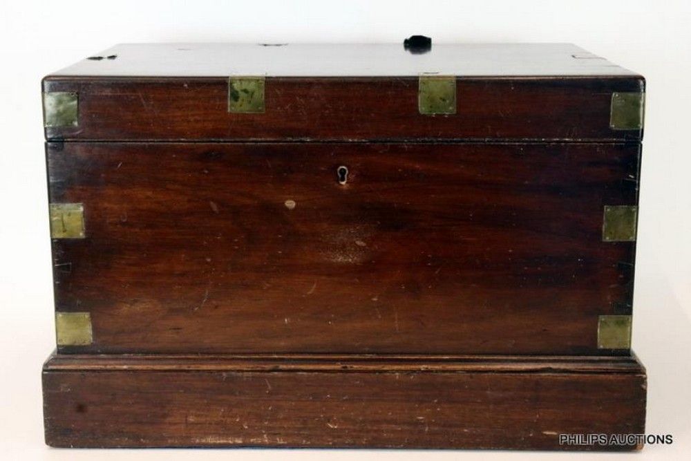 Antique Brass Bound Mahogany Box with Key and Lock - Trunks & Chests ...