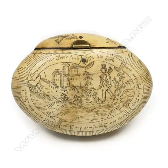 Rare Scrimshaw Bone Snuff Box with Castle Landscape Scene - Scrimshaw ...