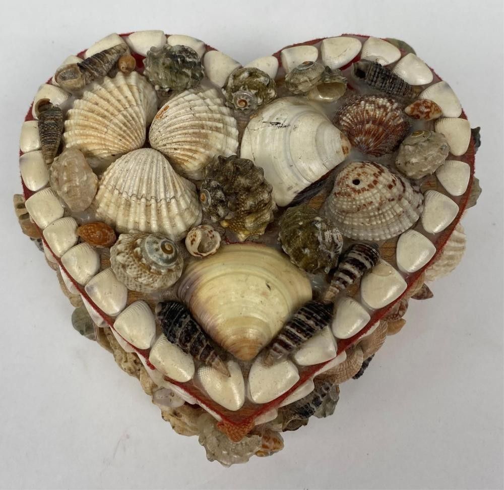 Vintage Heart-Shaped Shell Trinket Box with Relined Interior, 14cm ...