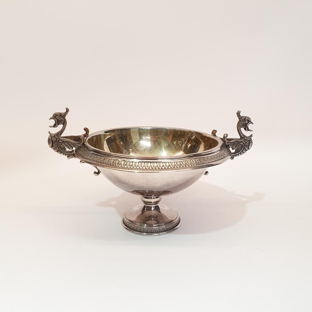 Silver double handled bowl with gryphon handles and gilt interior ...
