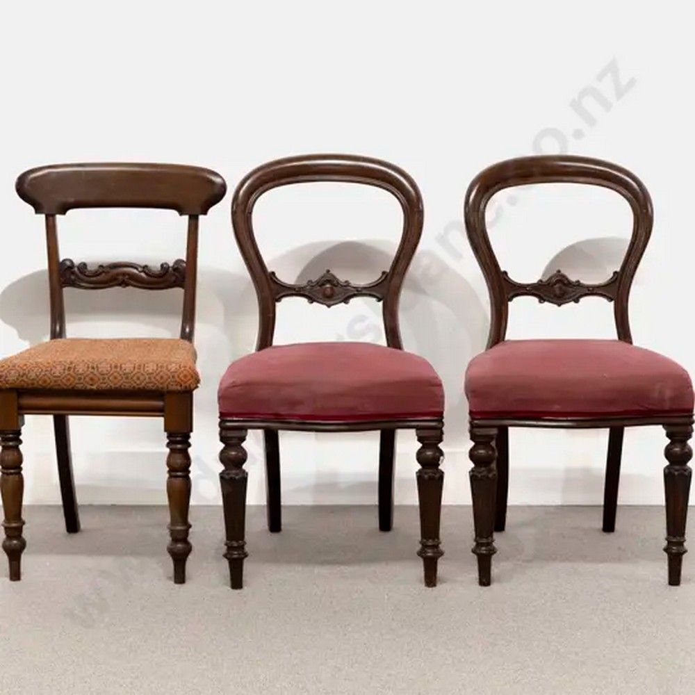 Victorian mahogany balloon back chairs with single matching chair ...