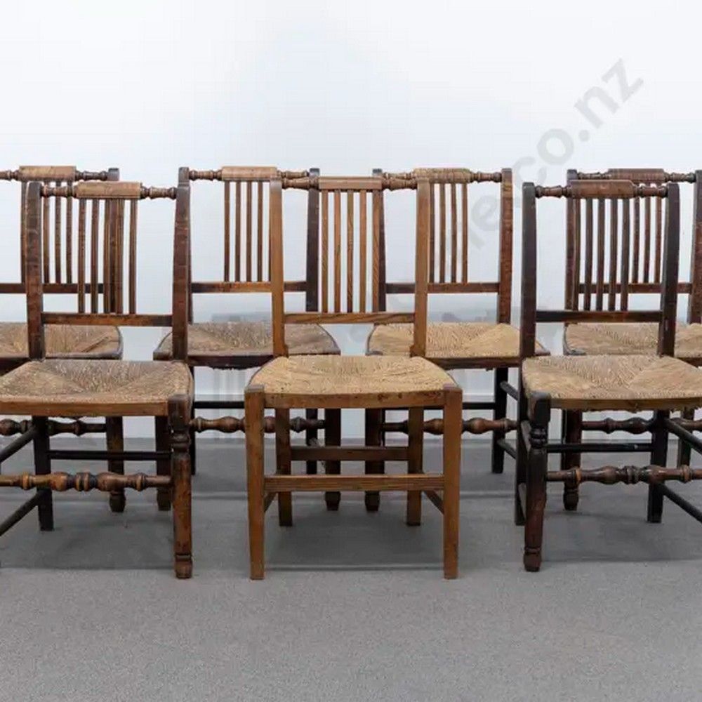 George III oak country dining chairs with fluted vertical splats ...