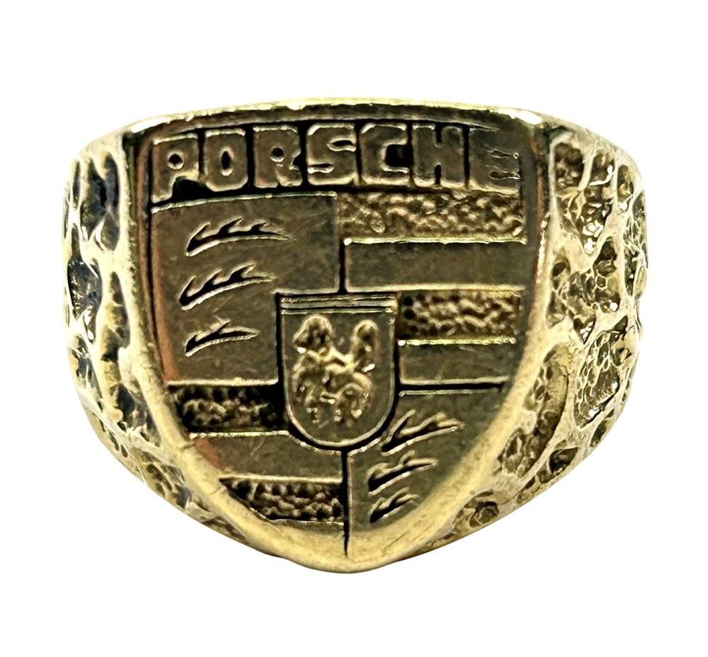 14ct Yellow Gold Gents Porsche Shield Signet Ring, Size S - Rings ...