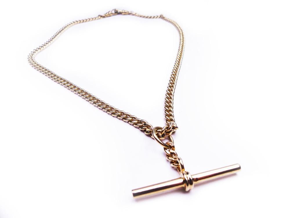 9ct Yellow Gold Curb Link Fob Chain with T-Bar - Necklace/Chain - Jewellery