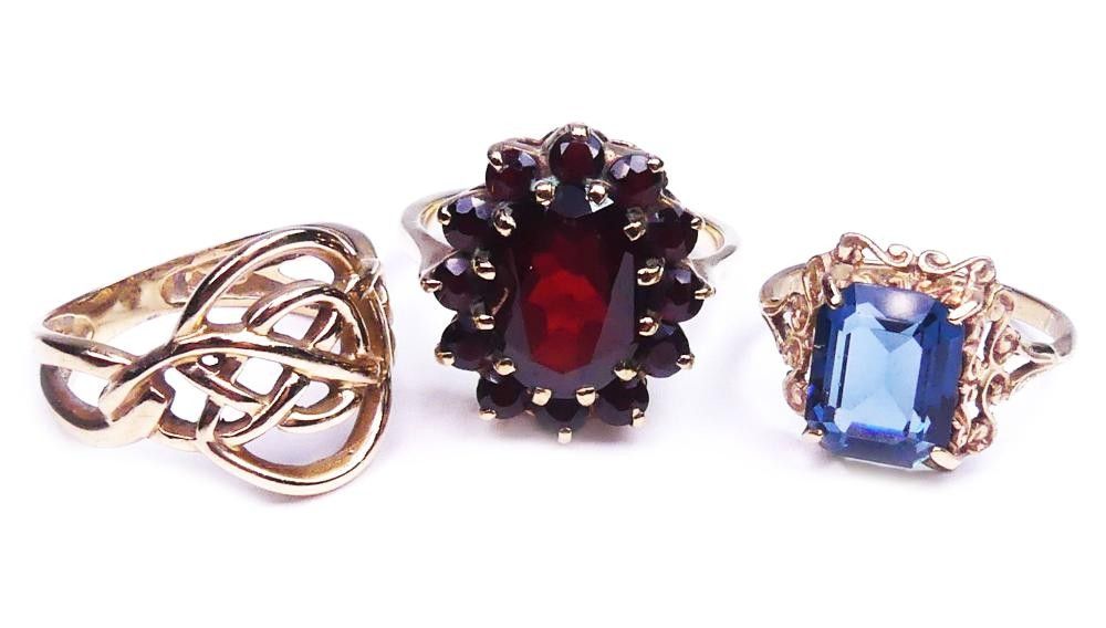 9ct Yellow Gold Trio Ring Set with Garnet and Topaz - Rings - Jewellery