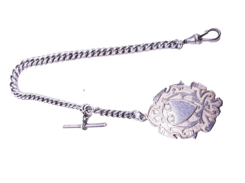 Sterling Silver Tapered Curb Link Fob Chain with T-Bar - Necklace/Chain ...