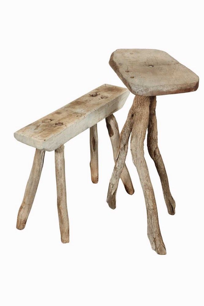 Rustic Handmade Table and Bench Set with Tree Branch Legs - Seating ...