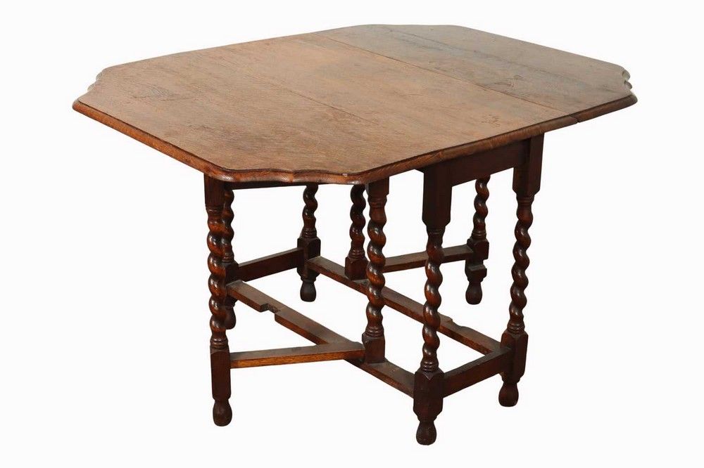 19th Century Oak Gate Leg Table with Barley Twist Legs - Tables - Card ...