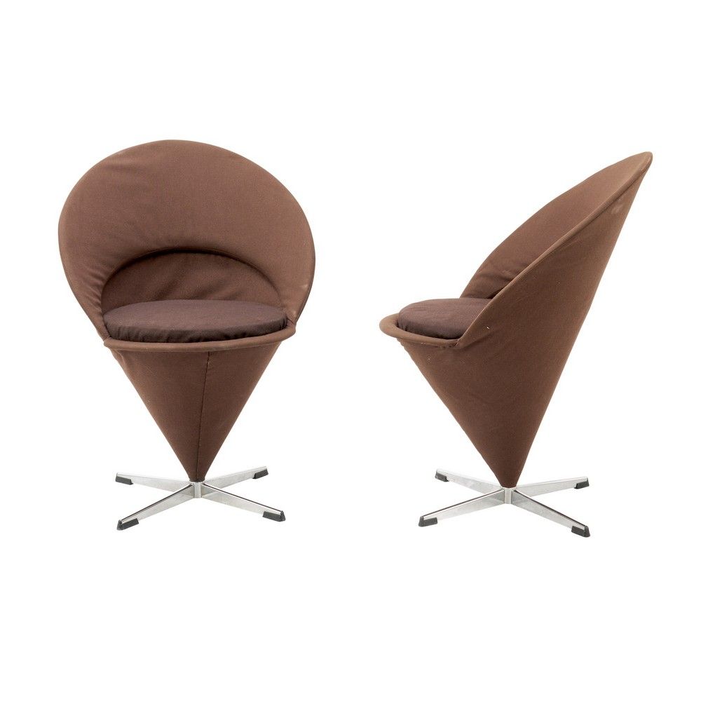 1970s Danish Cone Chairs in Chocolate Brown Upholstery, Pair ...