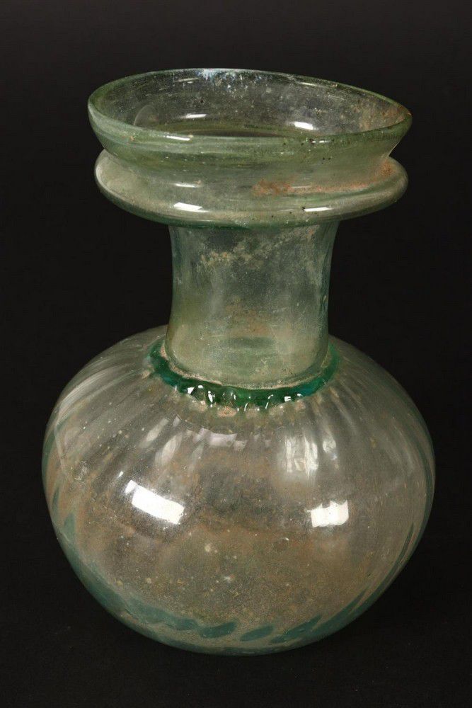 Green Roman Glass Sprinkler Flask with Display Case - Roman - Antiquities