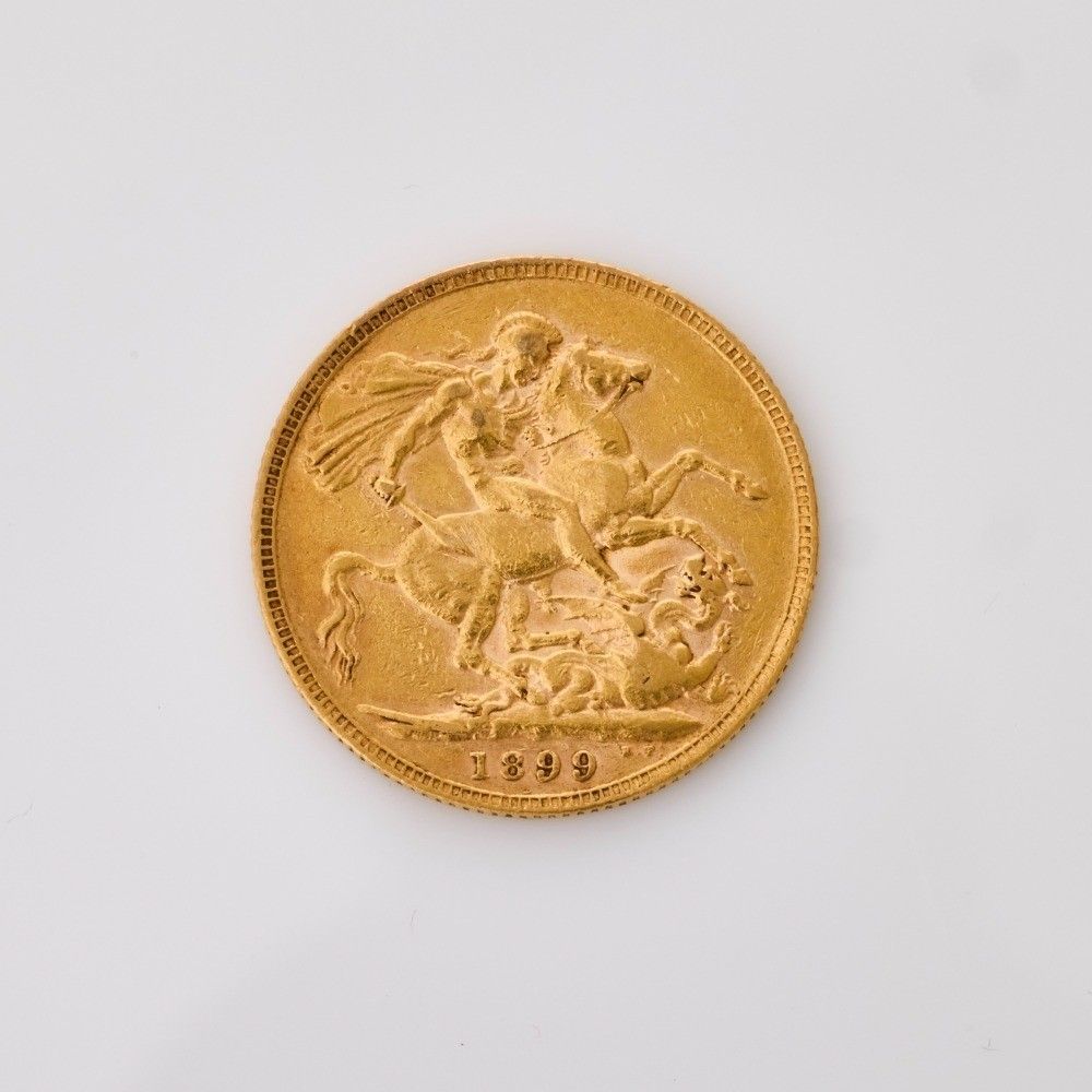 1899 22ct Yellow Gold Full Sovereign Coin, 22.02mm Diameter - Coins ...